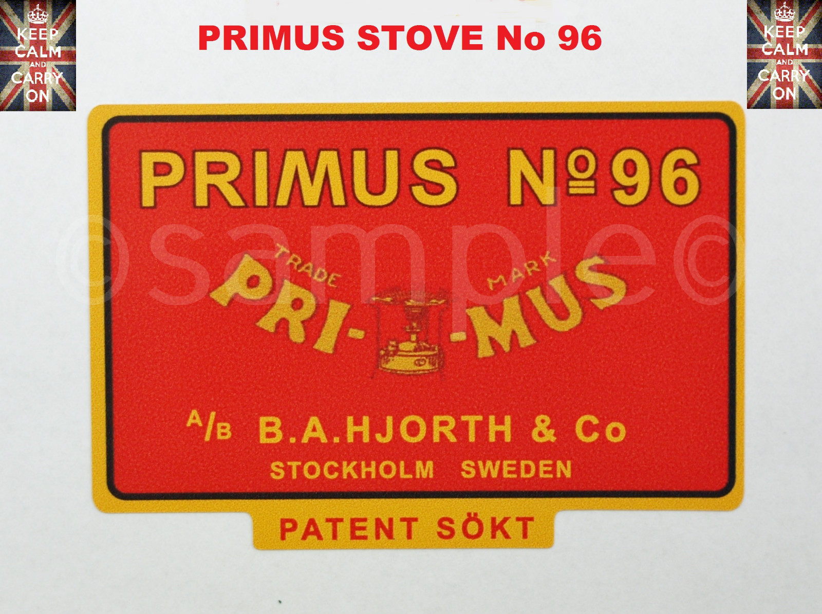 PRIMUS STOVE No 96 REPLACEMENT TIN BOX DECAL STICKER PARAFFIN STOVE ...