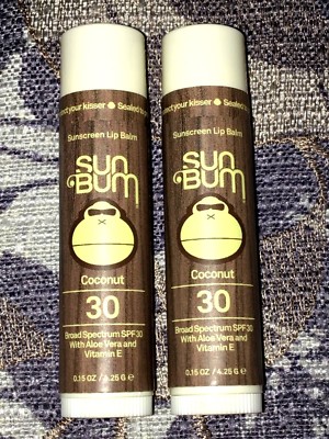 SUN BUM Set of 2 COCONUT LIP BALM Sun Protection SPF 30 Full Sz SEALED ...