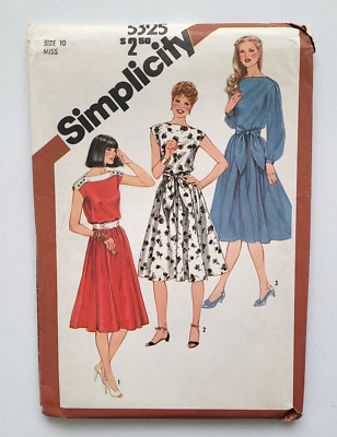 80s Simplicity Pattern 5325 Pullover Dress Bateau Neckline & Sash Sz 10 ...