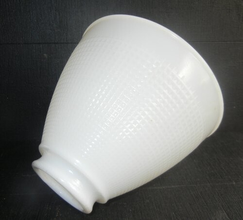 6" VINTAGE WHITE GLASS TORCHIERE LAMP SHADE WAFFLE PATTERN UNBRANDED 2 ...