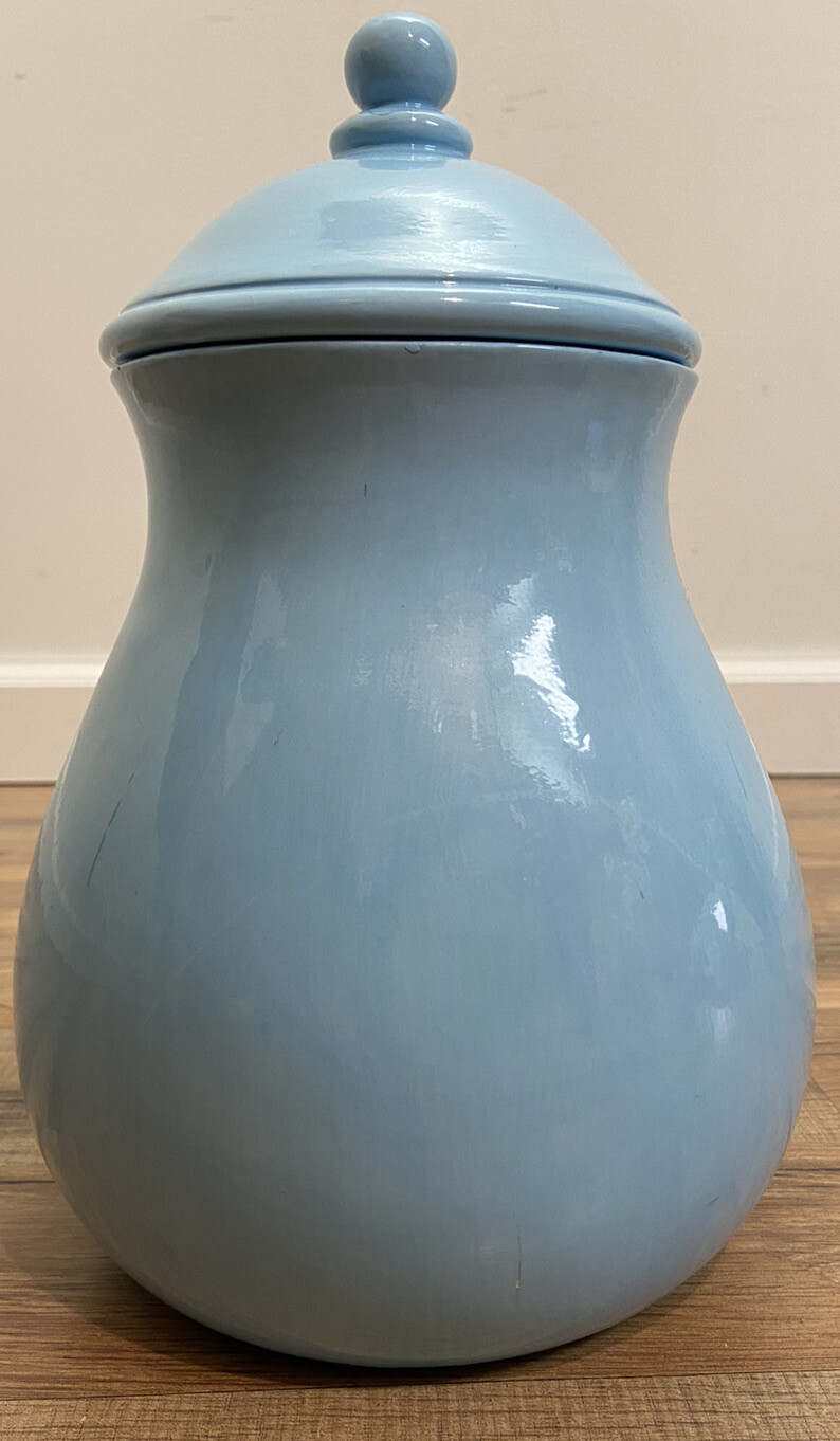 Vintage Boho Floral Blue Cookie Jar 10.5” Tall Canister with Lid ...