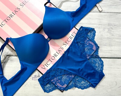 Victoria's Secret So Obsessed Push-Up Bra Cheekini Set Blue Enamel 32C ...