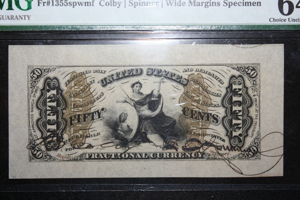 1863 50 Cent Fifty Cents Fractional Note Third Issue Specimen Colby ...