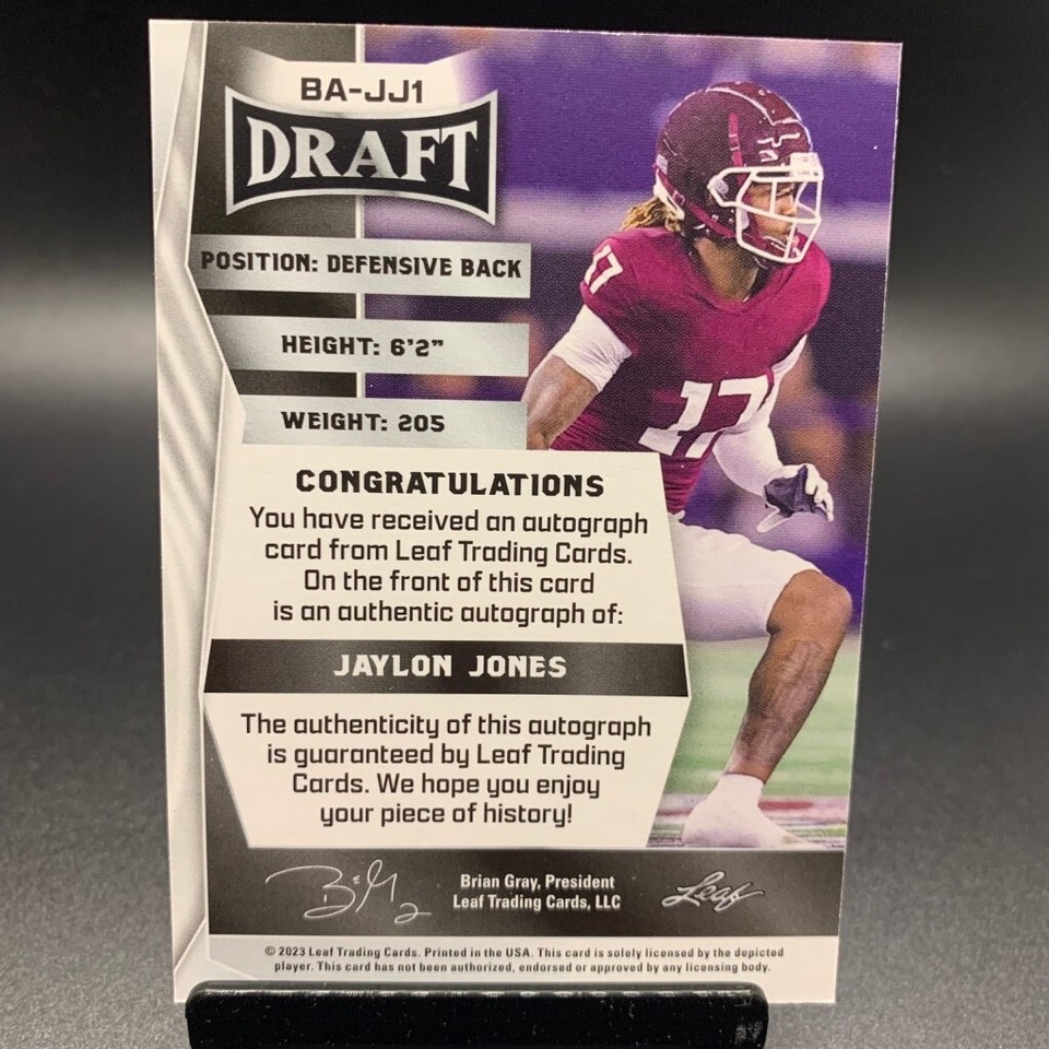 2023 Leaf Draft #BA-JJ1 Jaylon Jones White Auto RC Indianapolis Colts ...