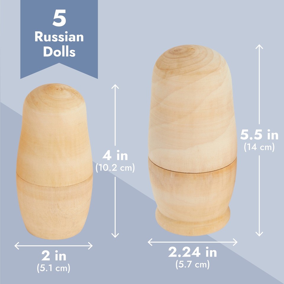 5 Piece Set Unpainted Blank Russian Nesting Dolls for DIY Crafts, Art ...