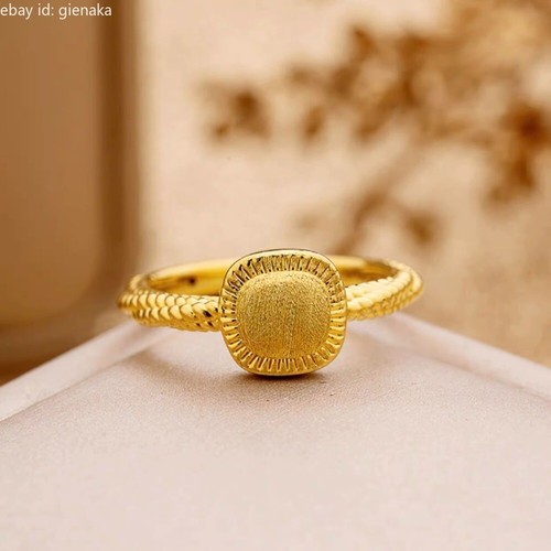 Pure 999 24k Yellow Gold Lucky Square Rings Women US Size 4/5/6/7/8/9 1 ...