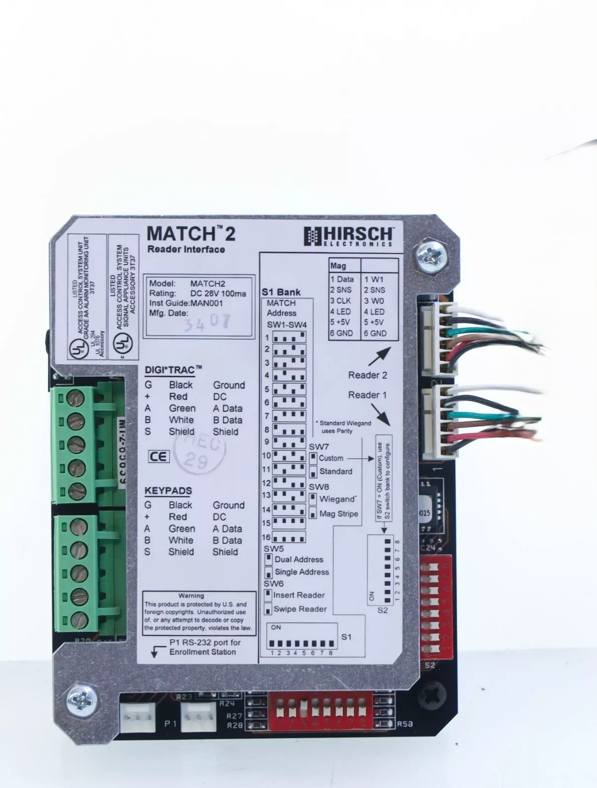 HIRSCH ELECTRONICS Match 2 Reader Interface, Two Reader Harnesses ...