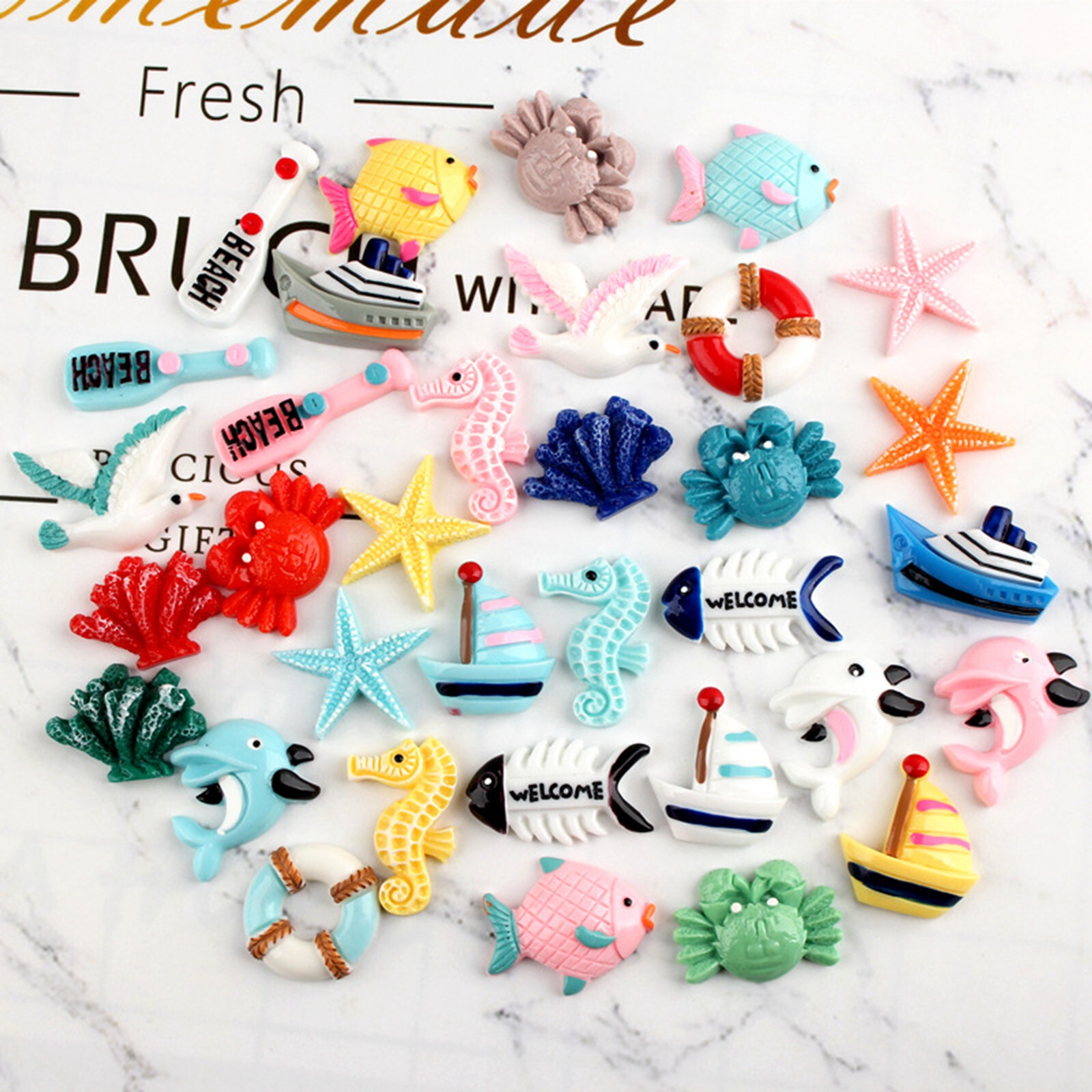 20 Assorted Flatback Resin Ocean Style Animal Boat Cabochons Flatback ...