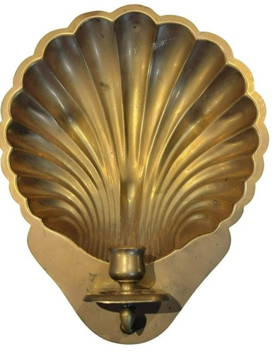 Vintage Large Brass Clam Shell Wall-Mounted Sconce Taper Candle Holder ...