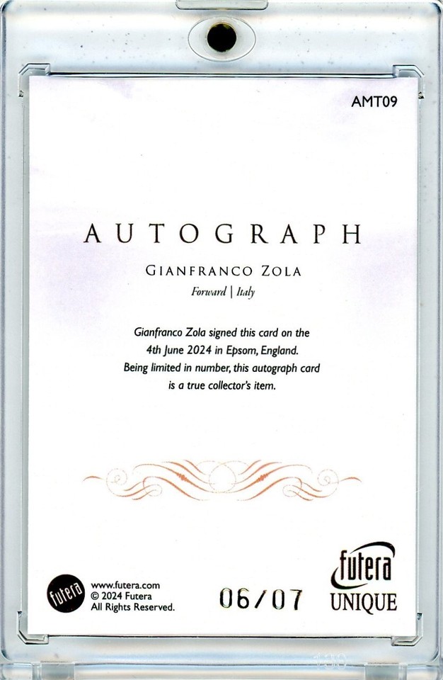 2024 Futera Unique Soccer Gianfranco Zola Auto /7 Autograph Italy ...