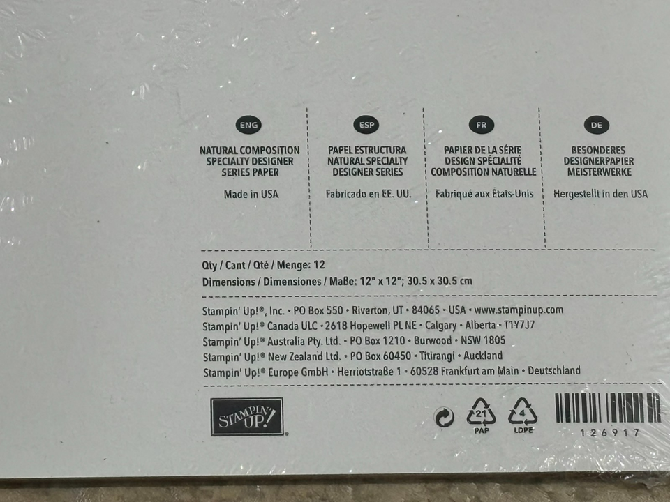 Stampin' Up! Natural Composition NEW 12" x 12" Wood Look Paper Pack 12 ...