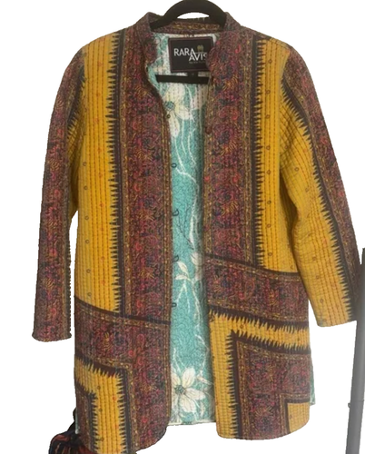 RARA AVIS BY IRIS APFEL COTTON GOLD MULTI QUILTED LONG SLEEVE COAT ...