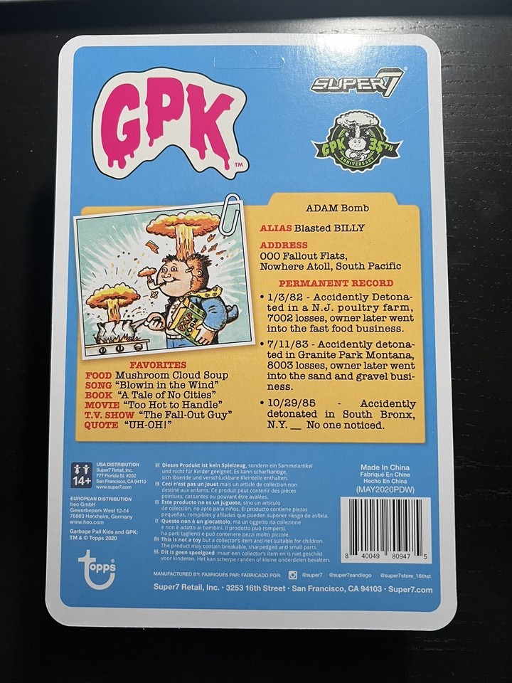 Garbage Pail Kids Adam Bomb 5" Action Figure GPK ReAction Toy by Super7 ...