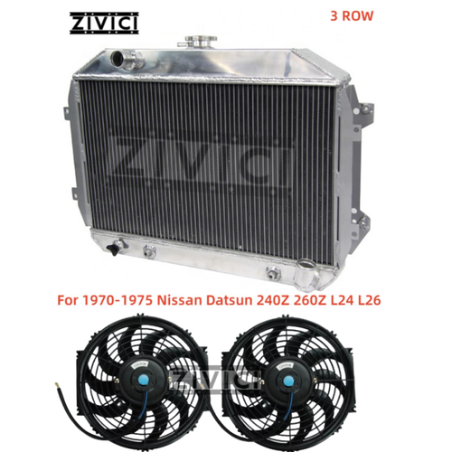 3Row Alum Radiator & Fans For 1970-1975 Nissan Datsun 240Z 260Z L24 L26 ...