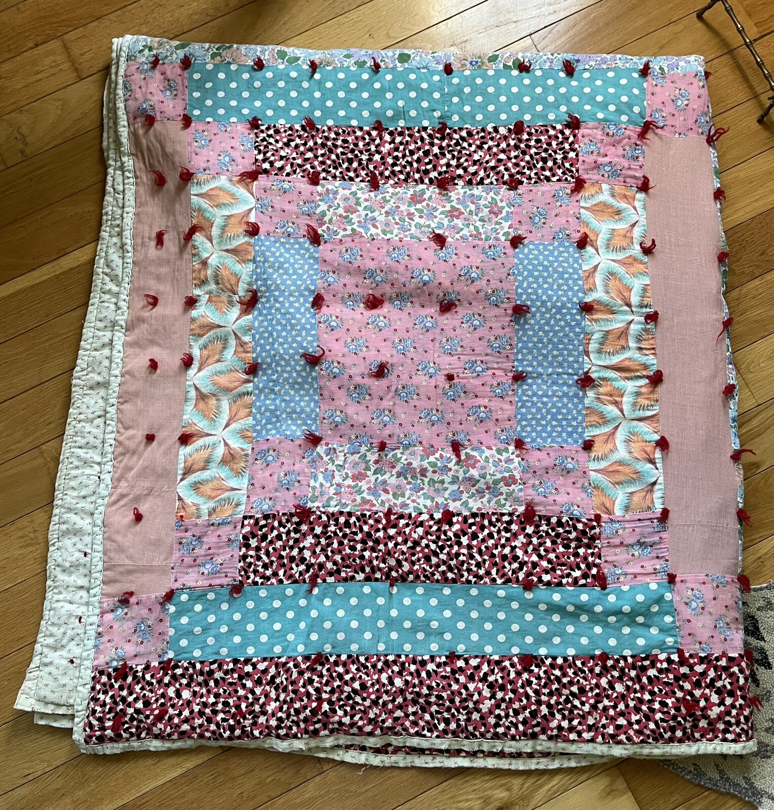 ANTIQUE 80” X 73“ QUILT PATCHWORK 4 BLOCKS HANDMADE GRANDMA QUILT ...