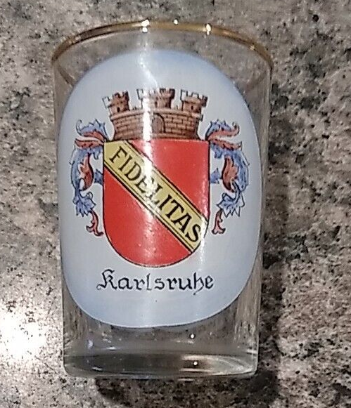 Karlsruhe Fidelitas Shot Glass Germany Castle Shield Gold Rimmed 3 ...