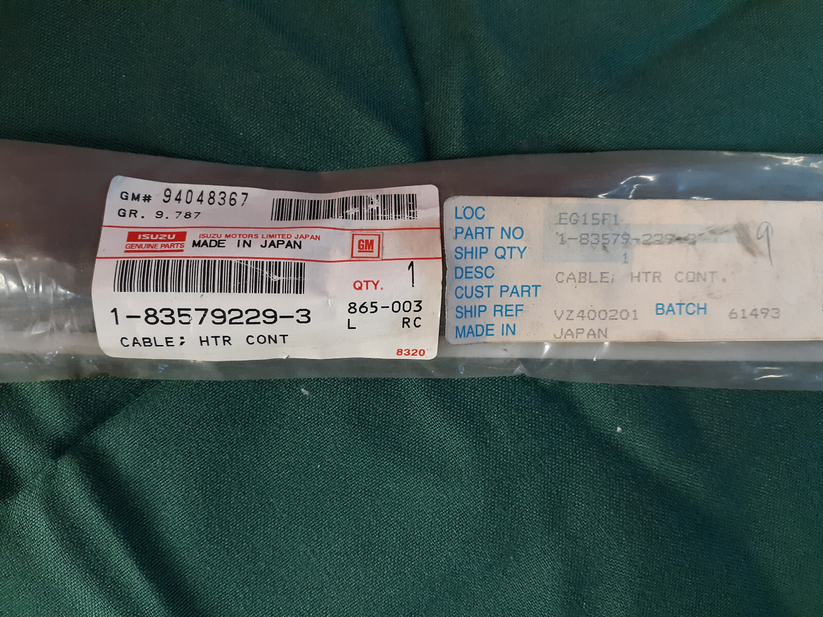 OEM ISUZU CABLE; HTR CONT 1-83579229-3, (GM PART 94048367) | eBay
