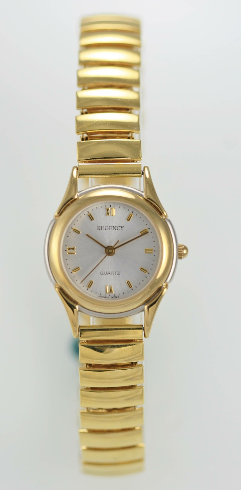 Regency Womens Watch Silver Gold Stainless Stretch Water Res White Batt ...