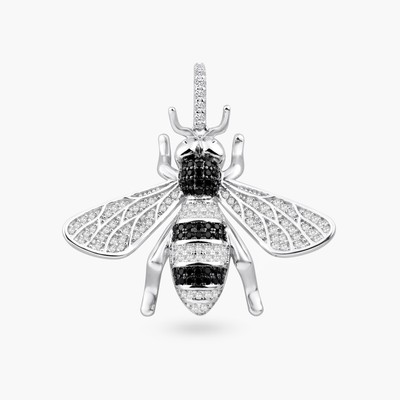 Rhodium Plated 925 Sterling Silver Hornet CZ Animal Bug Flying Bee Cute ...