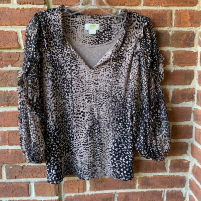 Maeve by Anthropologie Women's Jacquin Animal Print Peasant Blouse Size ...