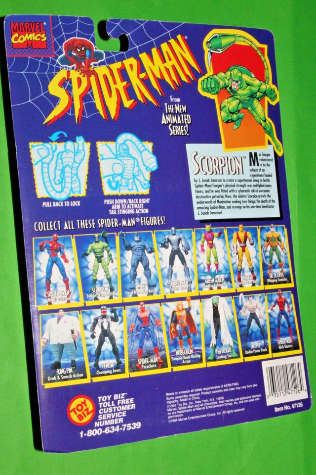 1994 MARVEL Spider-Man Animated Series SCORPION ACTION FIGURE TOY BIZ ...