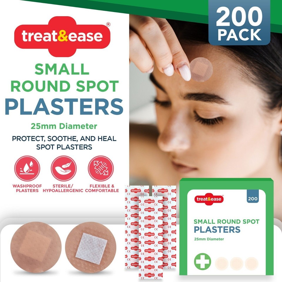 200 Round Spot Plasters 2.5cm Small Sterile Washproof First Aid Wound ...