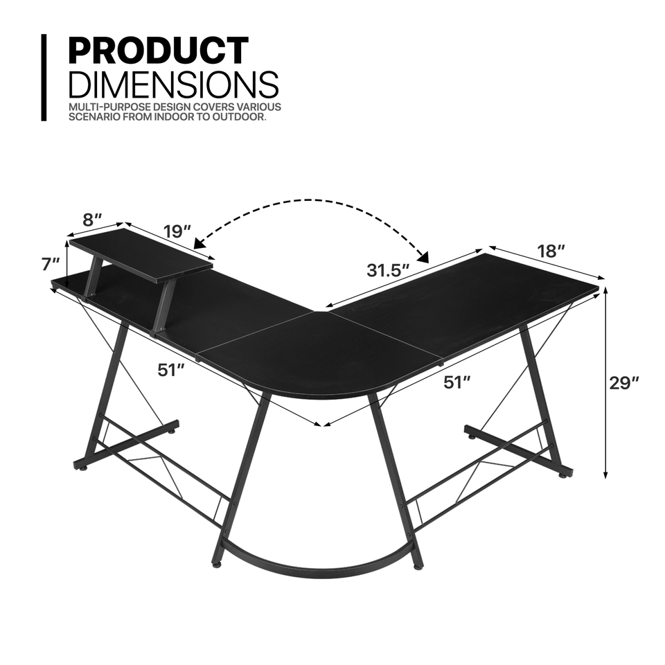 50"L-Shaped Computer Corner Desk Office Workstation Laptop Table w ...