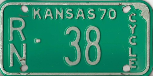 Original 1970 Kansas Motorcycle License Plate # RN - 38 Vintage Harley ...