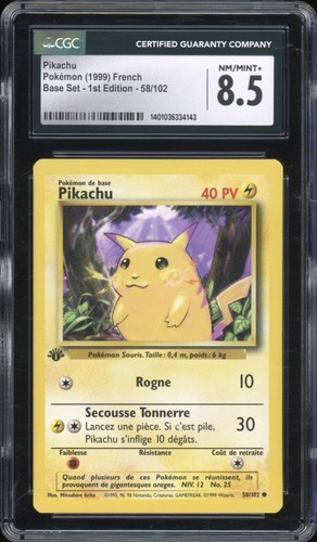 1999 Pokemon FRENCH 1st Edition Base Set Pikachu 58/102 CGC 8.5 NM-MT ...