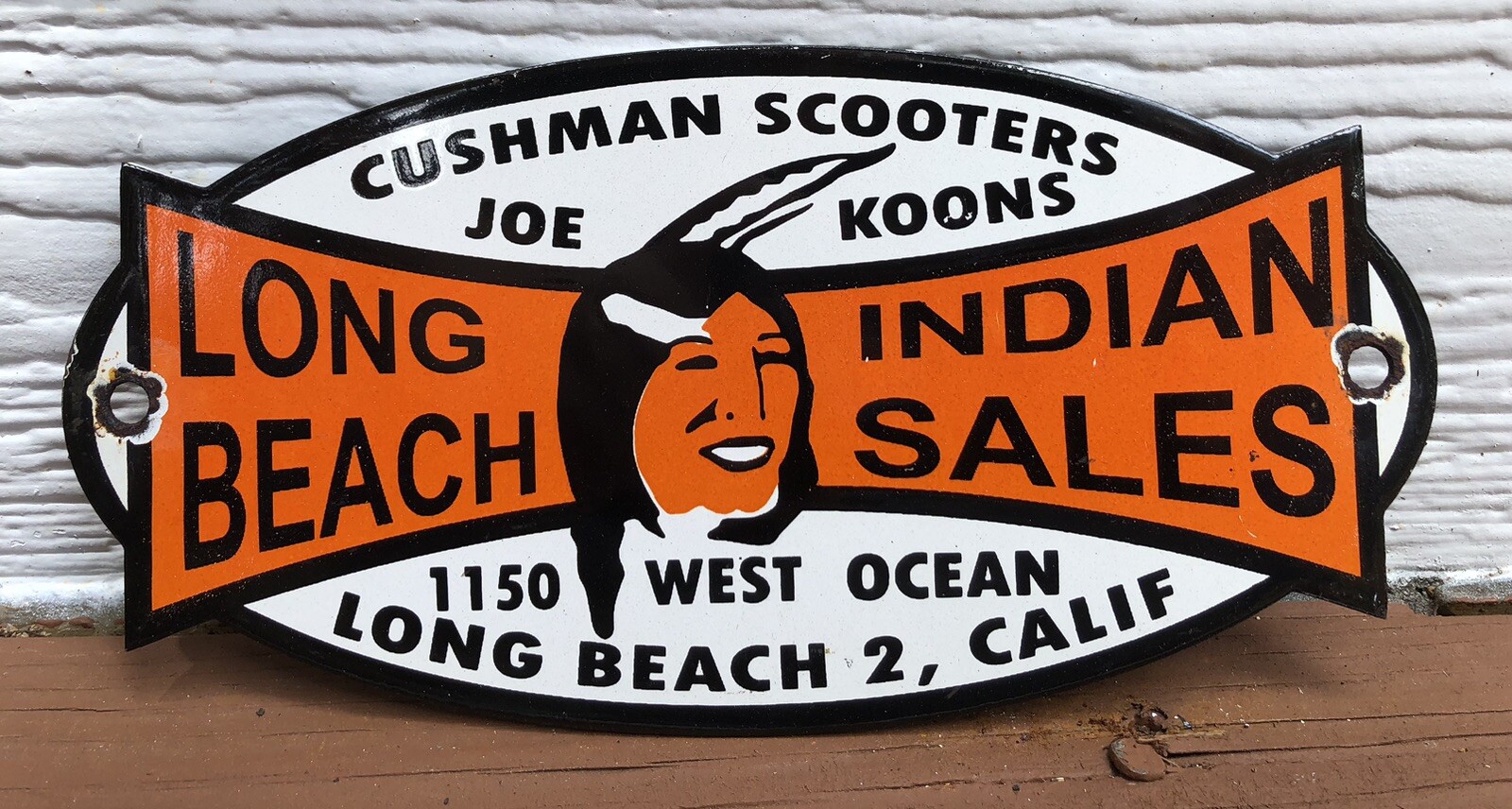 VINTAGE JOE KOONS INDIAN CUSHMAN SCOOTER SALES LONG BEACH 8” PORCELAIN ...