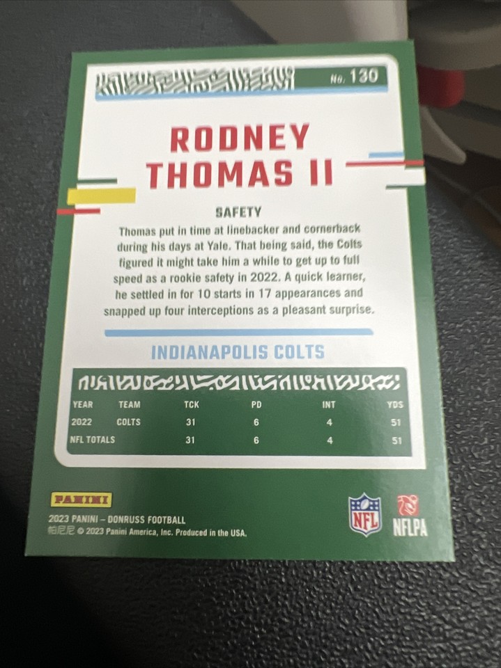 2023 Panini Donruss Football Rodney Thomas ll Base Card #130 ...