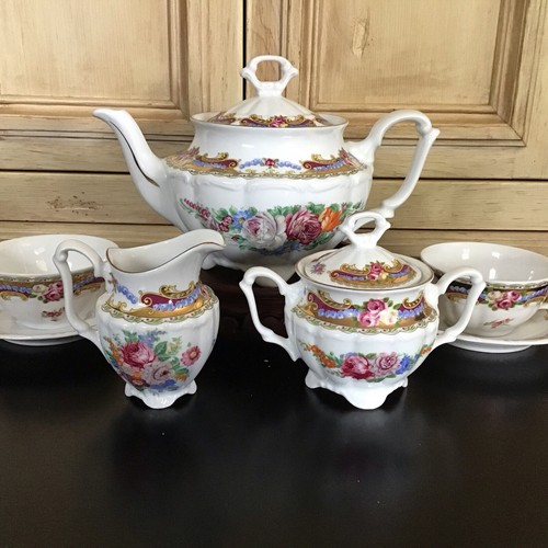 Depos Porcelain T. Limoges Tea For Two Set Tea Pot Cabbage Roses ...