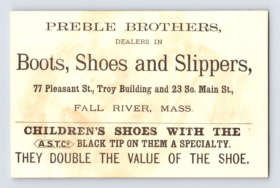 Massachusetts Fall River Preble Boots Shoes Cat Bird 1890s Trade Card 3 ...