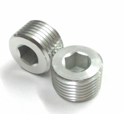 1/8" NPT Aluminum Pipe Plugs w/ Allan Head | Silver Anodized | Pair ...