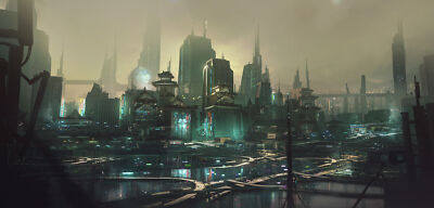 Landscape art illustration city cityscape futuristic Custom Gaming Mat ...