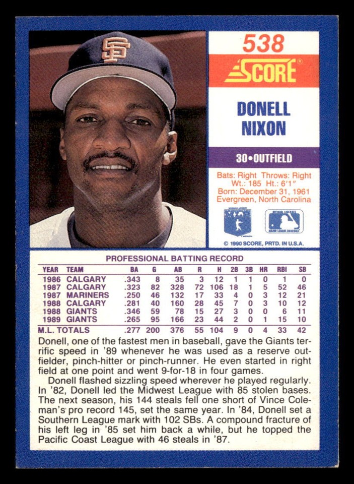 1990 Score #538 Donell Nixon | eBay