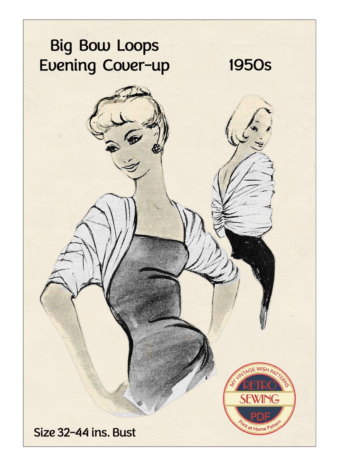 1950's Taffeta Bow Evening Stole Sewing Pattern | eBay UK