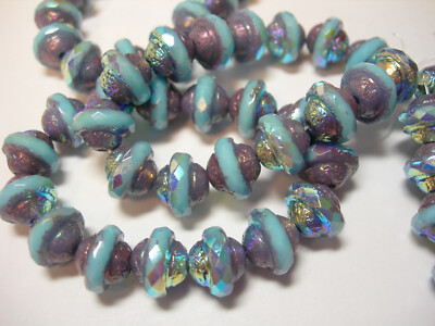 15 8mm Czech Glass Baby Blue with Purple AB Finish Saturn Saucer Beads ...