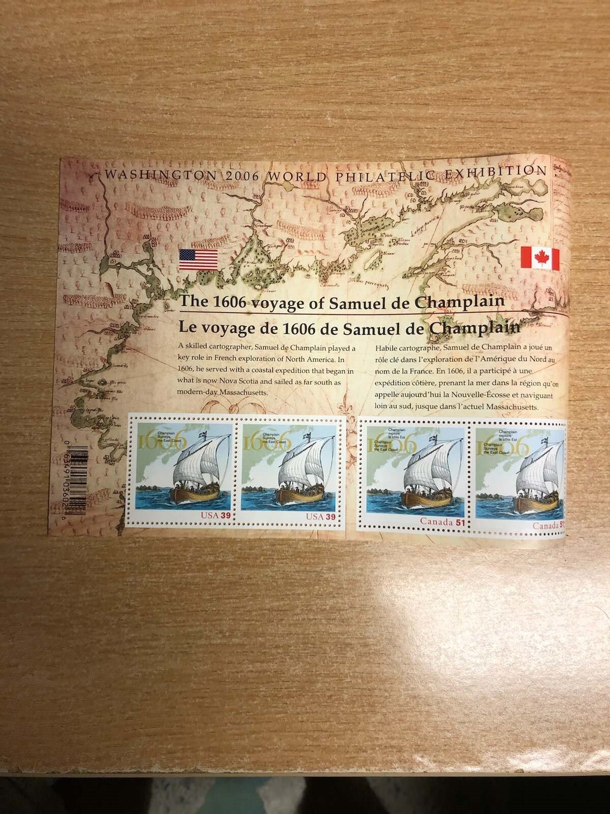 Canada stamps used Samuel de Champlain joint issue with US souvenir ...