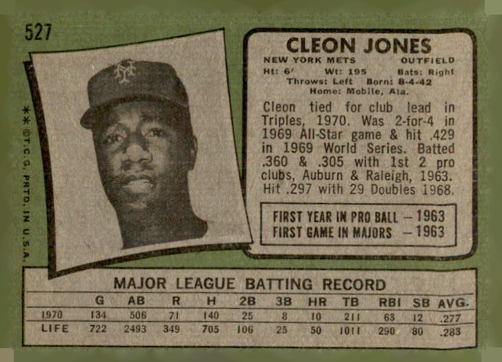 1971 Topps #527 Cleon Jones EX-MT | eBay