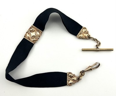 Victorian Antique Black Ribbon Watch Chain Gold Filled | eBay