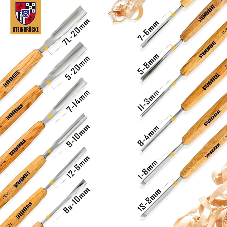 Wood Carving Tools Set of 12 Chisels and Wood Mallet with Canvas Case ...