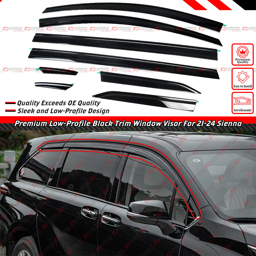 FOR 2021-2025 TOYOTA SIENNA 8PC SET BLACK TRIM WINDOW VISOR RAIN GUARD ...