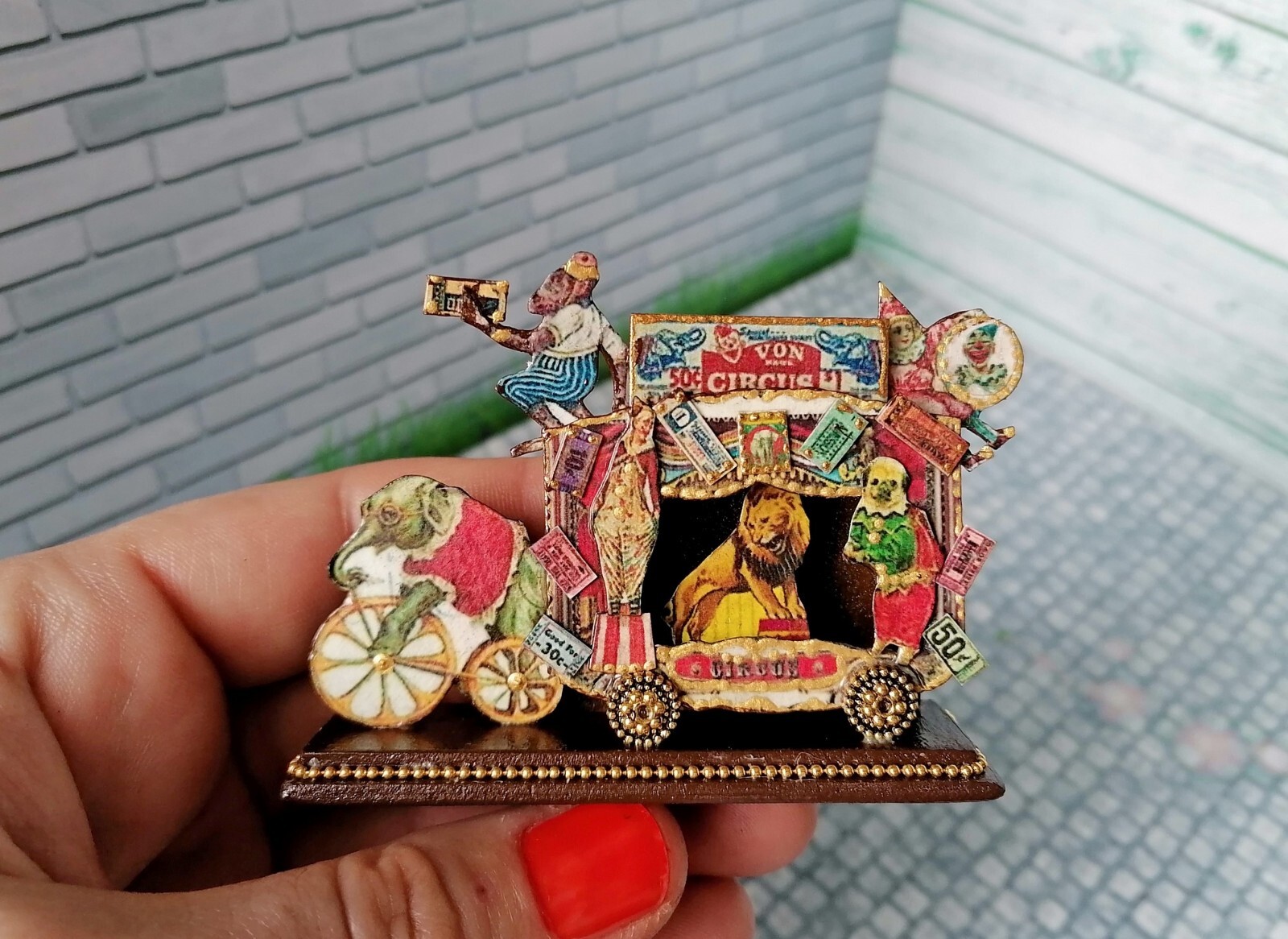 Puppet Doll Circus Wagon Cart Animals Dollhouse Miniature Scale 1:12 ...