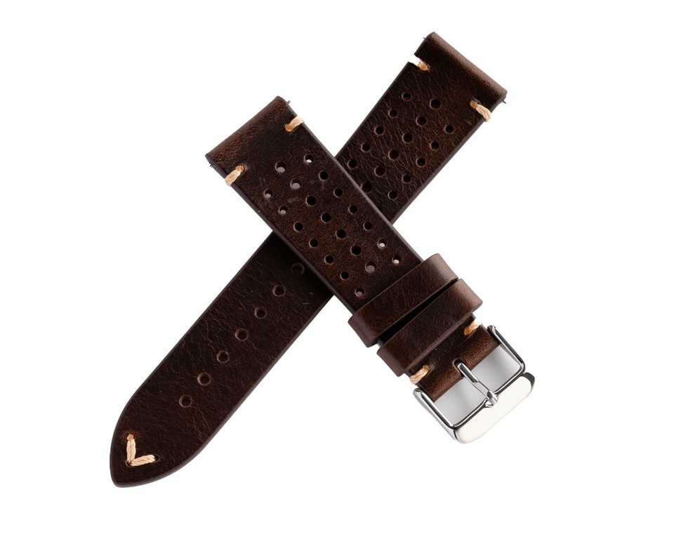 20mm 22mm Leather Rally Racing Watch Band Quick Release Strap - Black ...