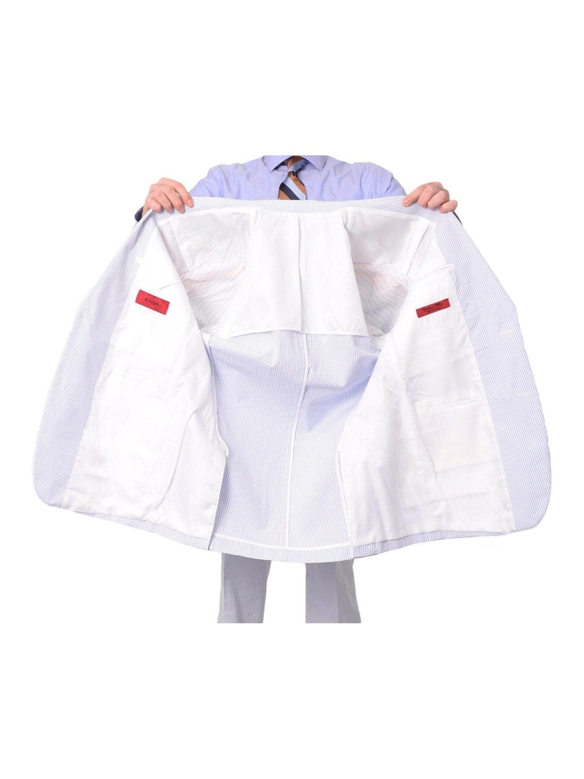 Emigre Classic Fit Blue Striped Two Button Cotton Seersucker Suit | eBay