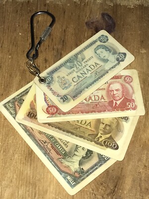 Vtg Keychain 20 50 100 1000 Dollar Bill Plastic Moveable Bank of Canada ...