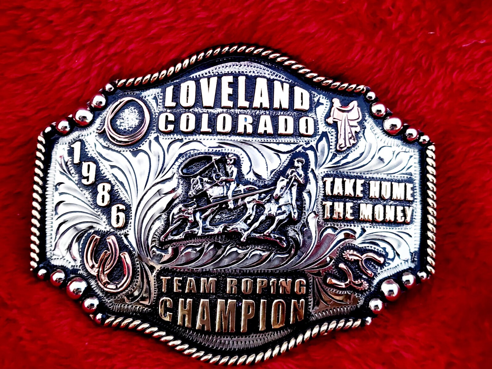 COLORADO TEAM ROPING RODEO CHAMPIONSHIP Trophy Buckle☆LOVELAND☆1986 ...