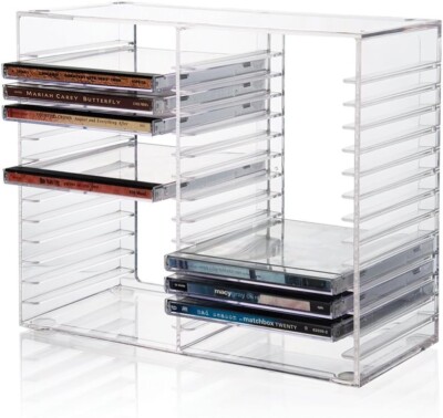 Stackable CD/DVD Multimedia Holder, Media Storage Rack, Clear Plastic ...