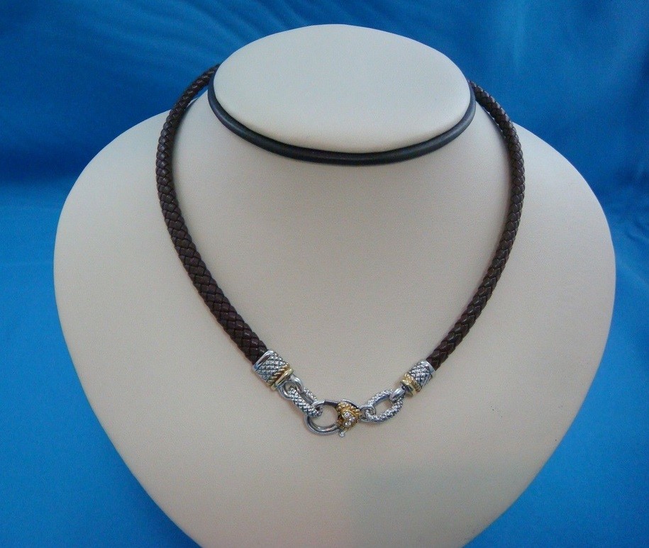Judith Ripka JR Two Sterling Silver 18K Gold Diamond Brown Leather ...